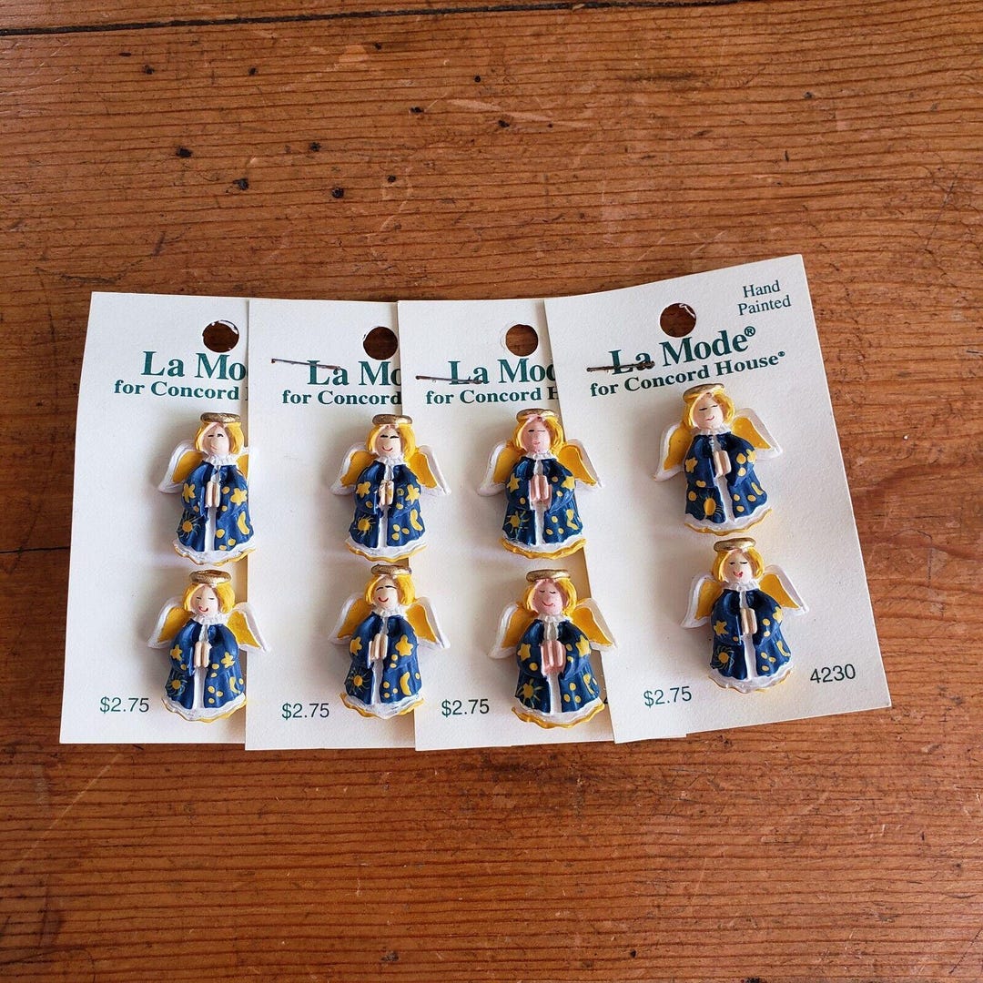 Rare! Vintage 1" La Mode Hand Painted Angel Christmas Buttons Set of 8 ...