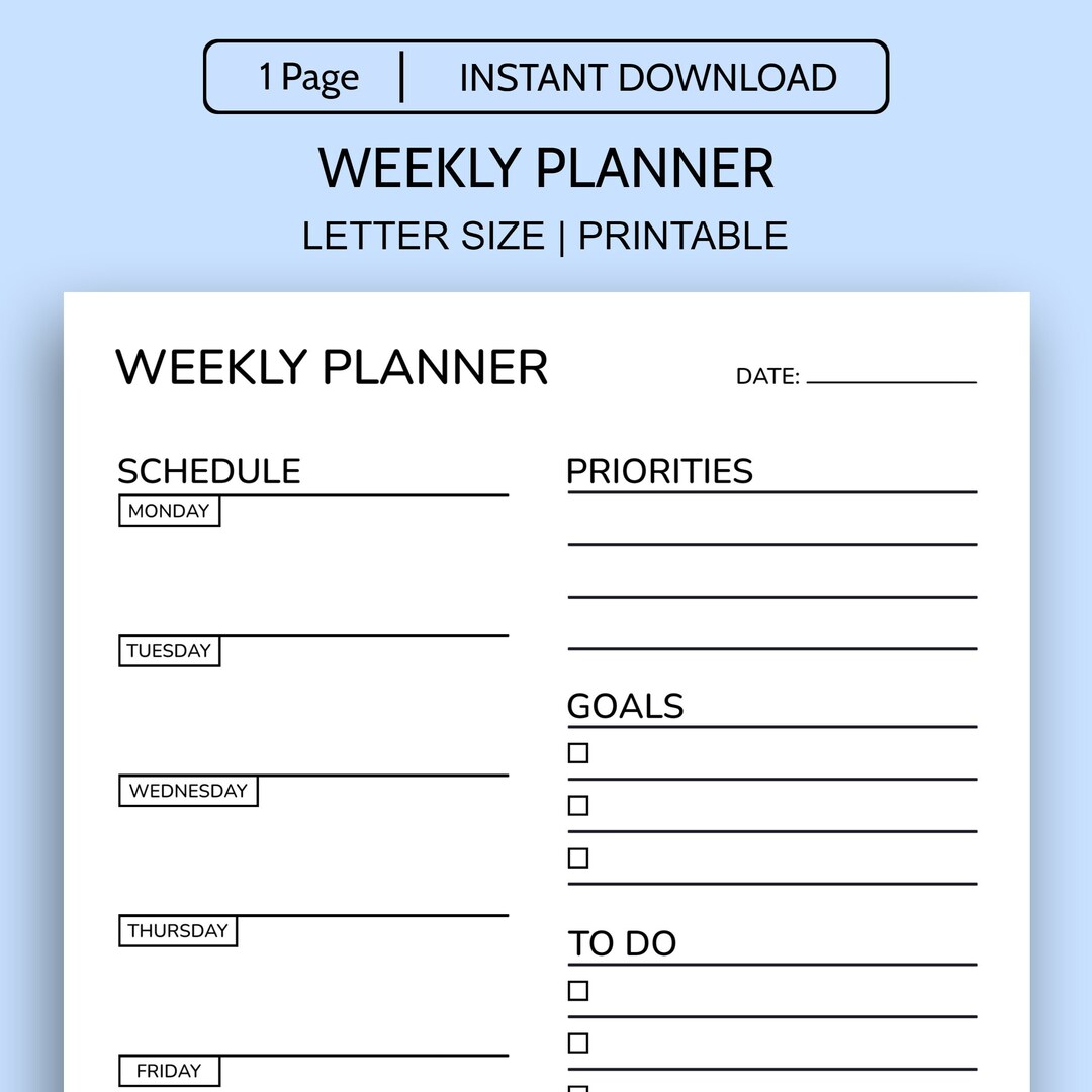 Weekly Planner Printable Task Manager Weekly Schedule - Etsy