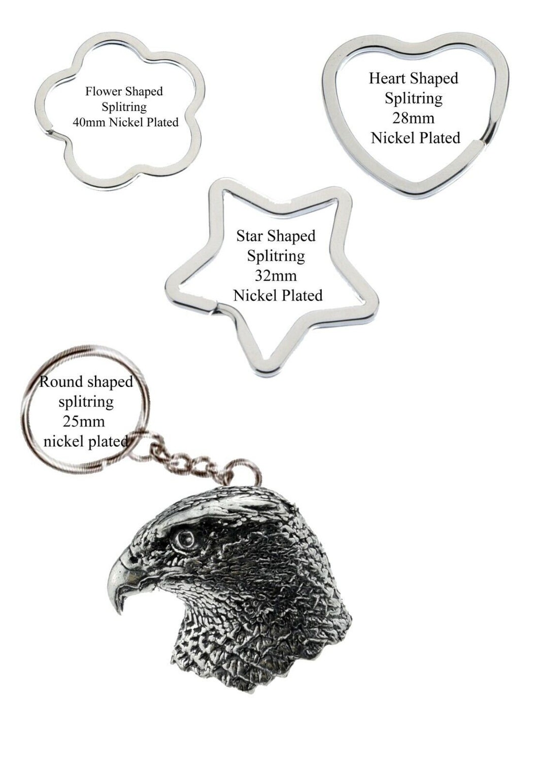 Hawk’s Head on a Split Ring Keying in 4 Style Star Flower Round Heart ...