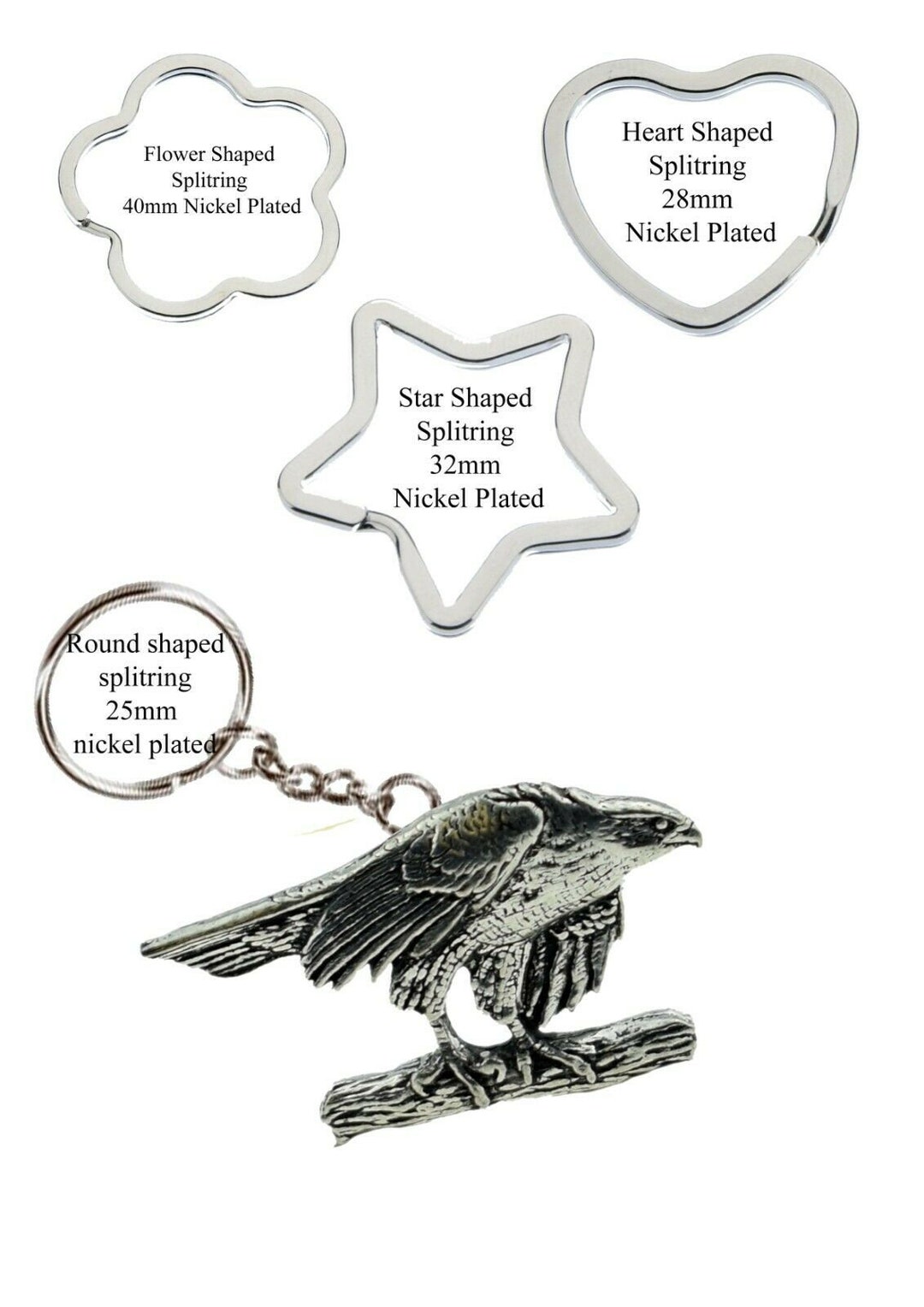 Hawk on a Split Ring Keying in 4 Style Star Flower Round Heart Gift ...