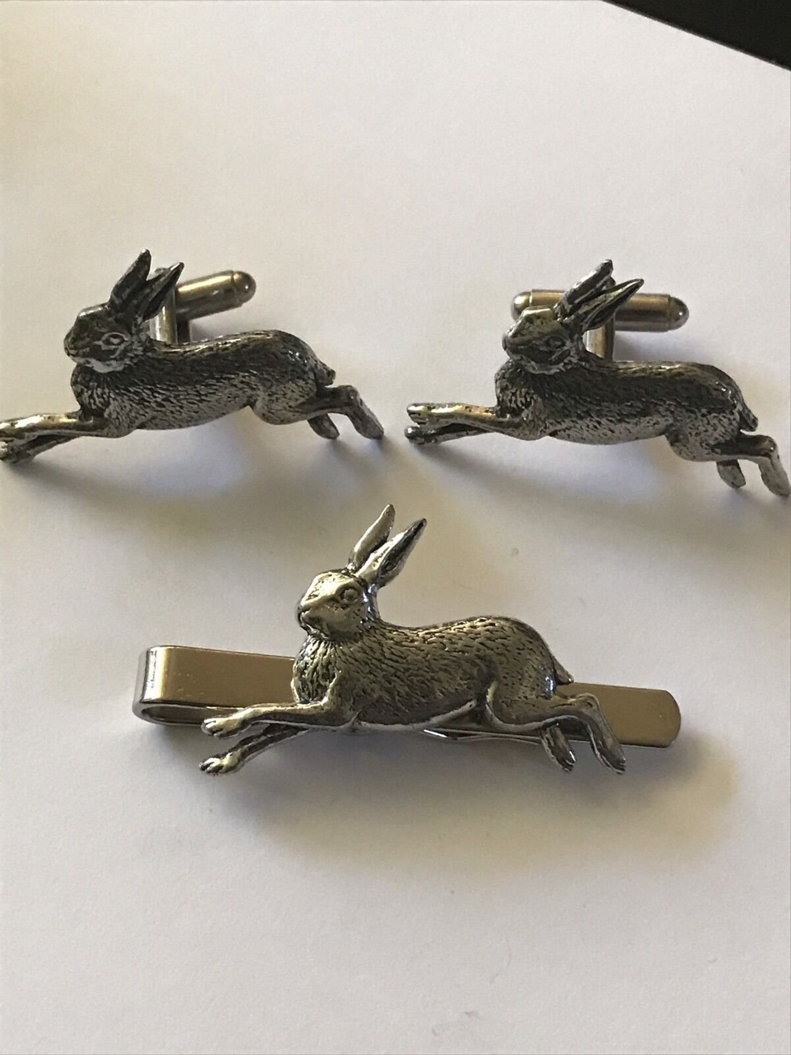Hare Rabbit Made From Fine English Pewter Cuff Link or Tie Slide or the ...