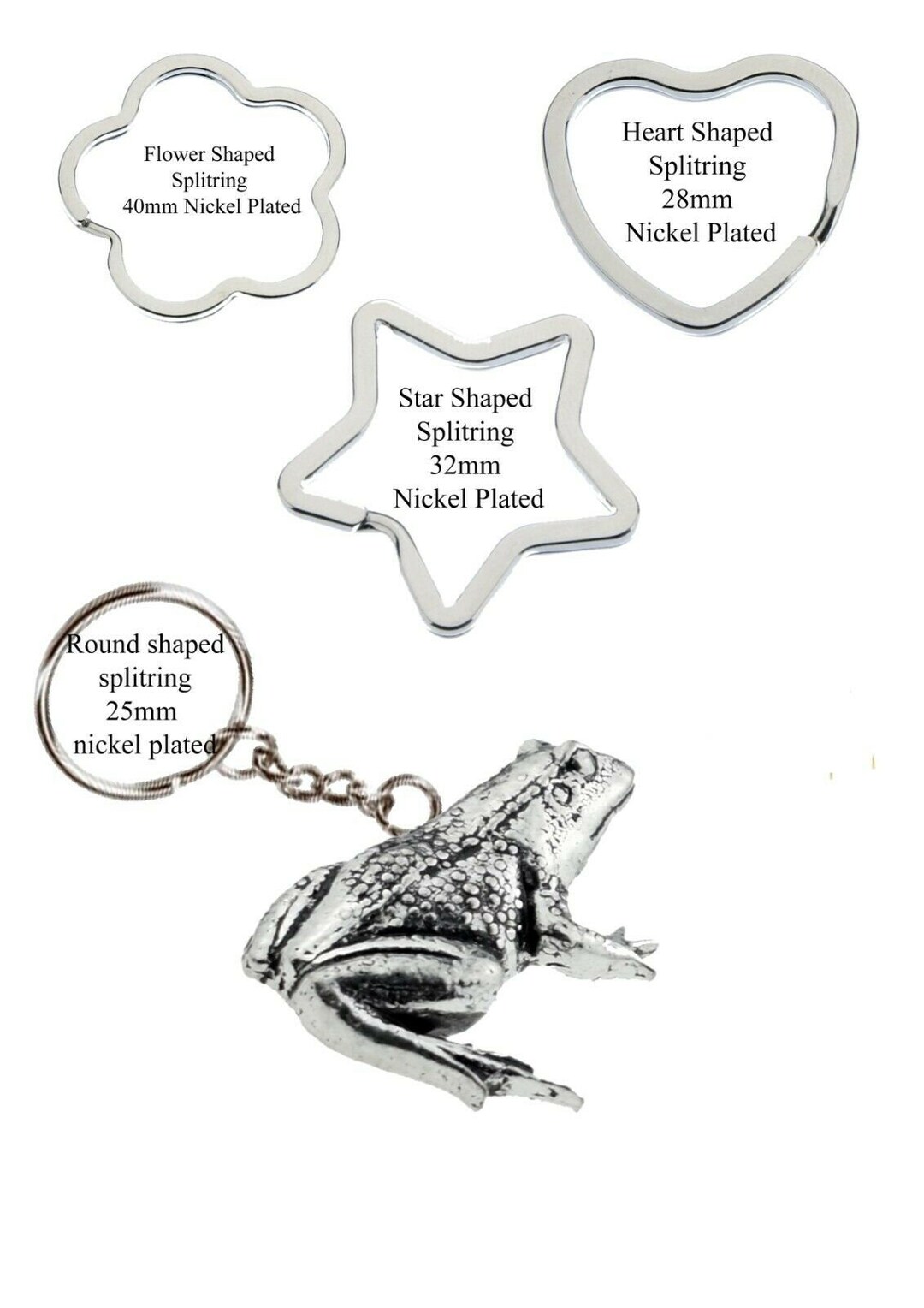 Frog on a Split Ring Keying in 4 Style Star Flower Round Heart Gift ...