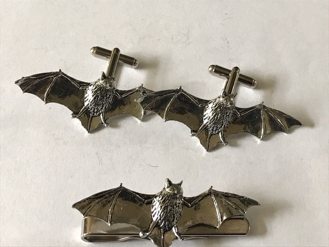 Bat Made From Fine English Pewter Cuff Link or Tie Slide or the Set or ...
