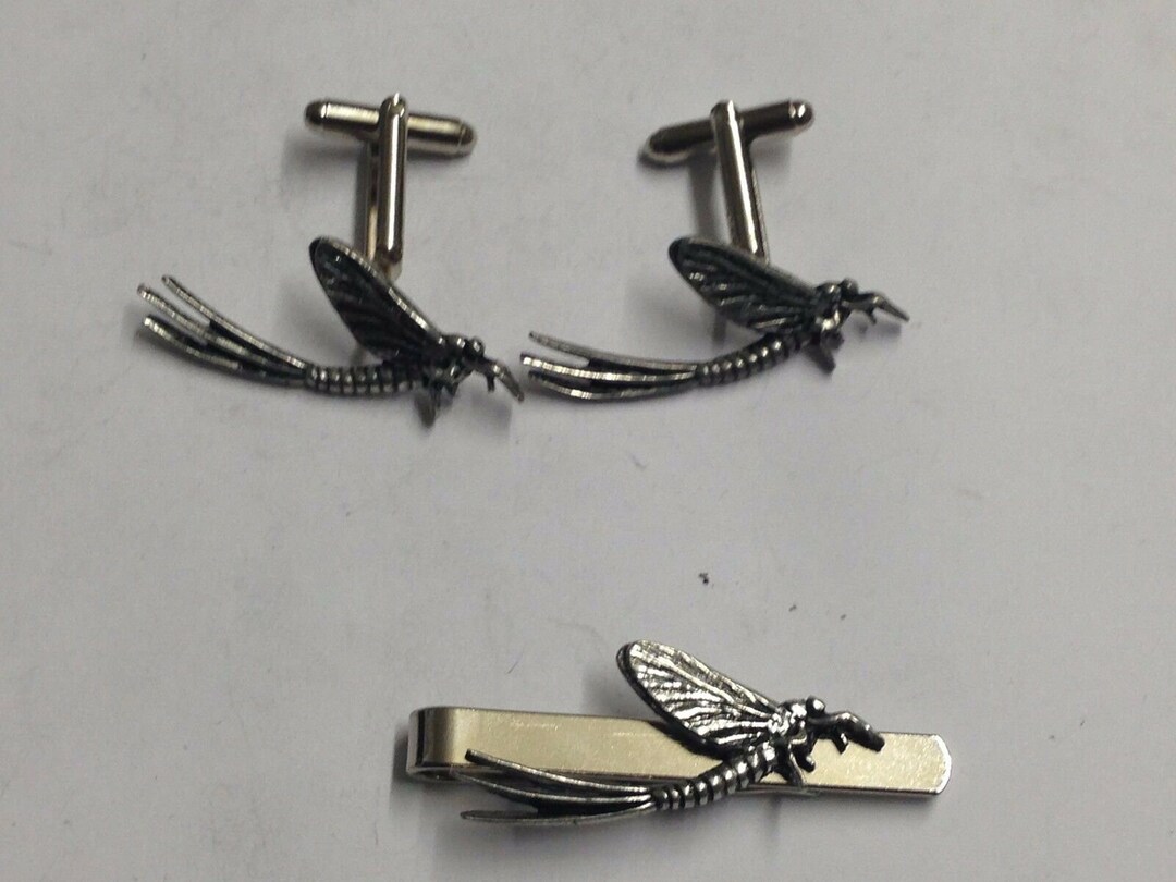 Mayfly Made From Fine English Pewter Cuff Link or Tie Slide or the Set ...