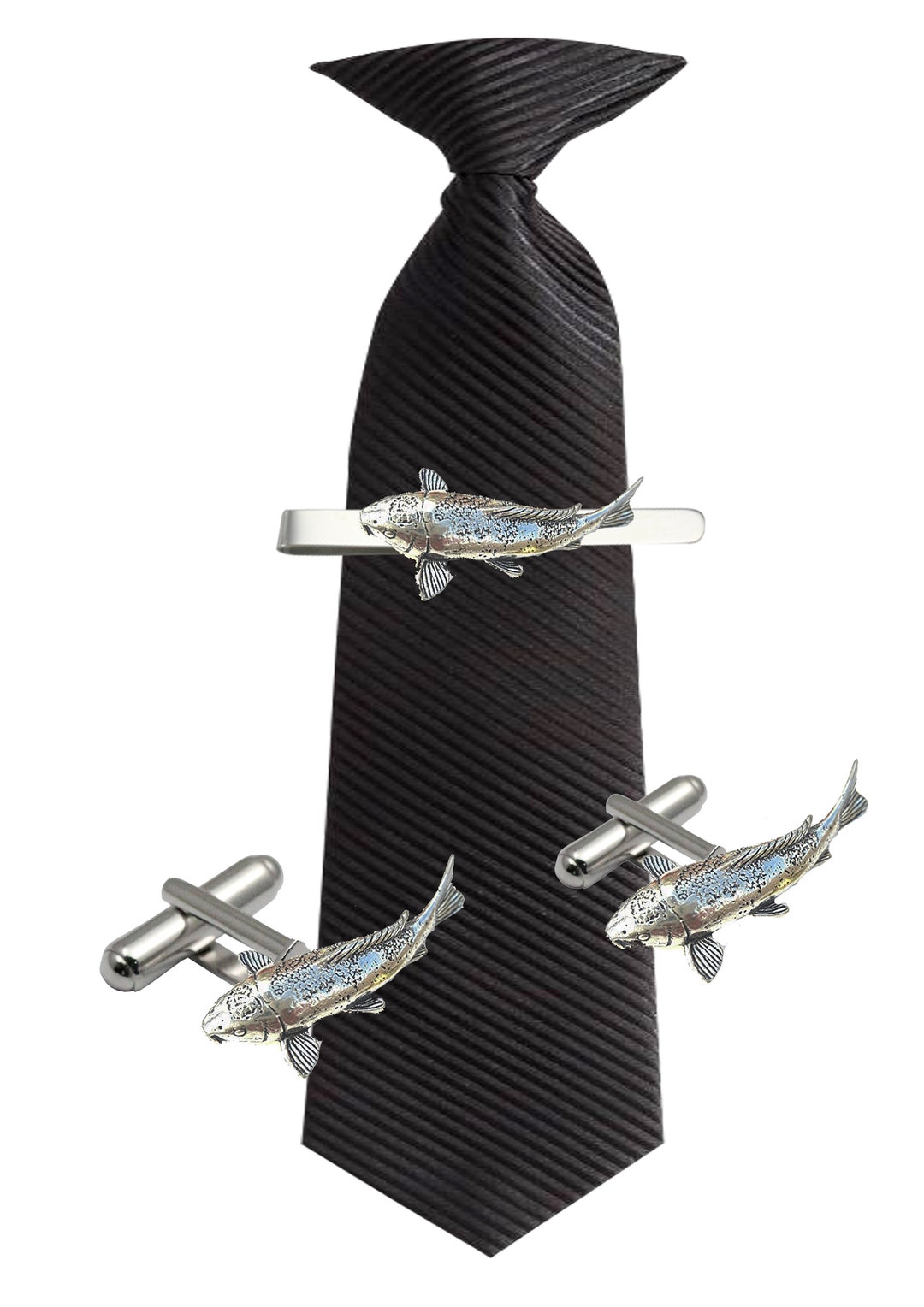 Koi Carp Fish Made From Fine English Pewter Cuff Link or Tie Slide or ...