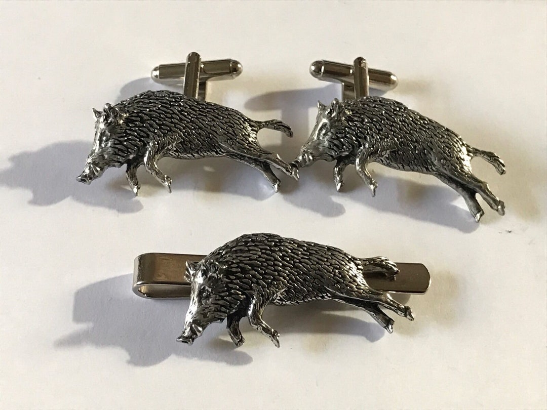 Springing Boar Made From Fine English Pewter Cuff Link or Tie Slide or ...