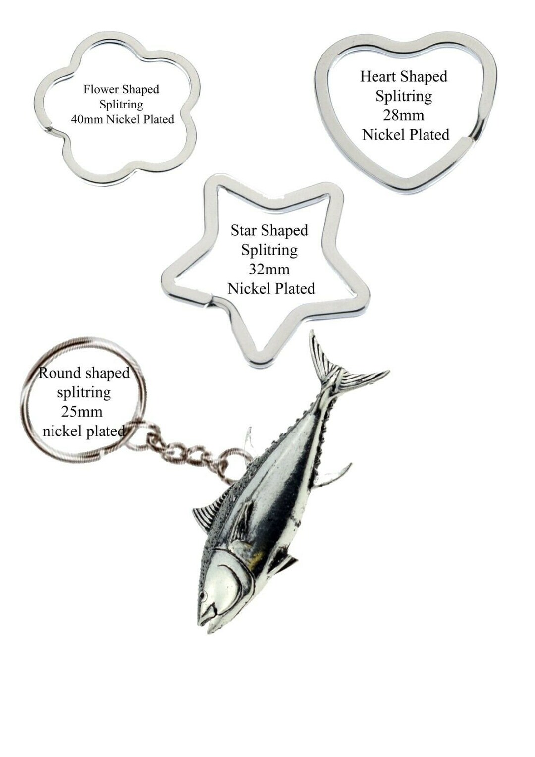 Tuna on a Split Ring Keying in 4 Style Star Flower Round Heart Gift ...