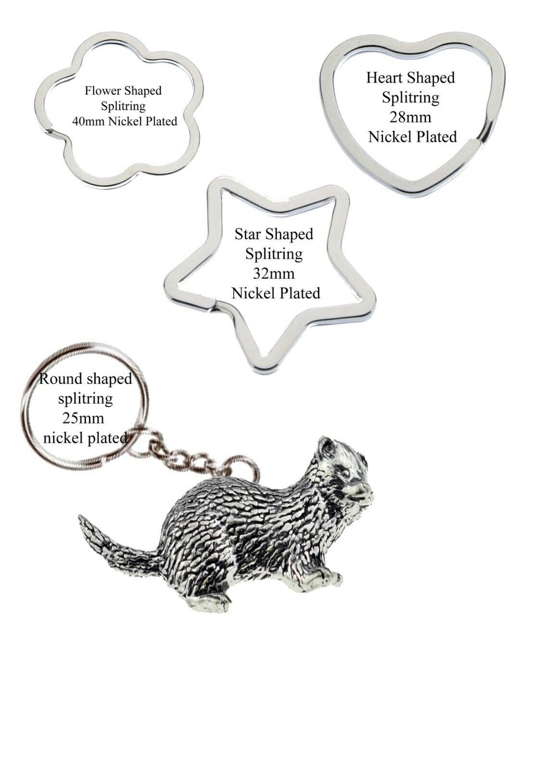 Ferret on a Split Ring Keying in 4 Style Star Flower Round Heart Gift ...