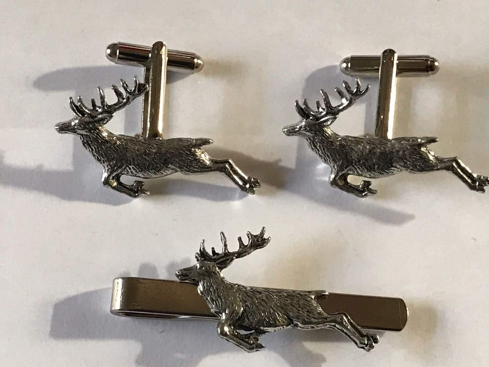 Springing Stag Made From Fine English Pewter Cuff Link or Tie Slide or ...