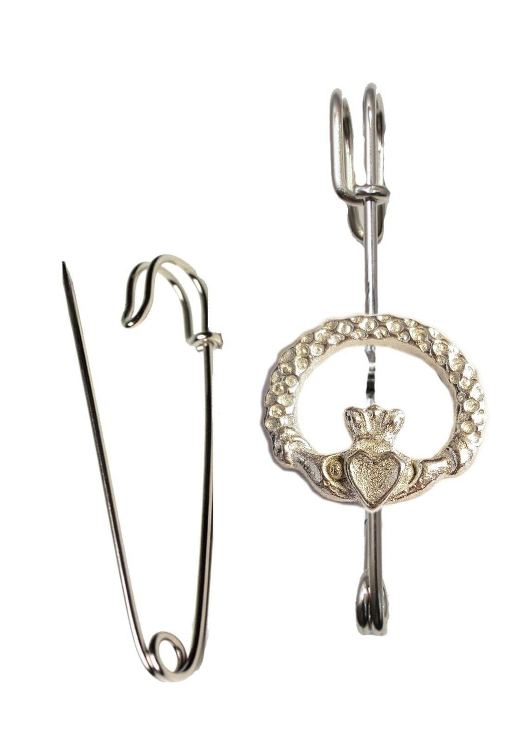 Claddagh SILVER COLOUR on a 3" / 7.5cm Kilt Pin Scarf / Brooch With ...