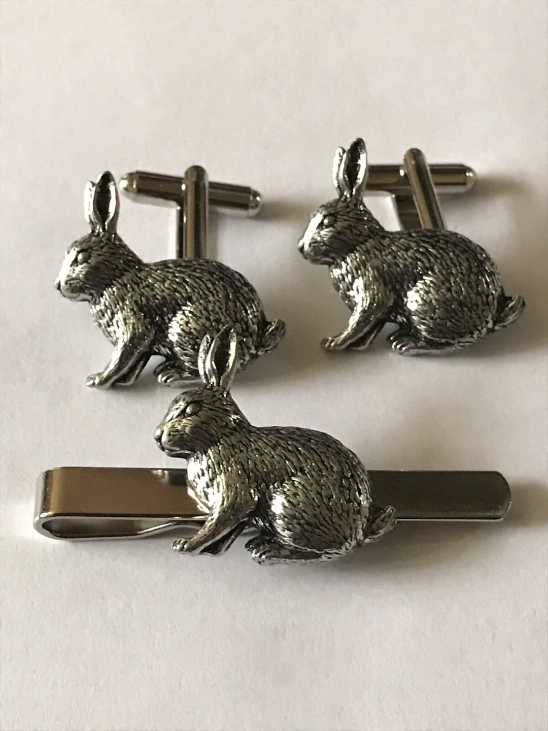 Rabbit Made From Fine English Pewter Cuff Link or Tie Slide or the Set ...