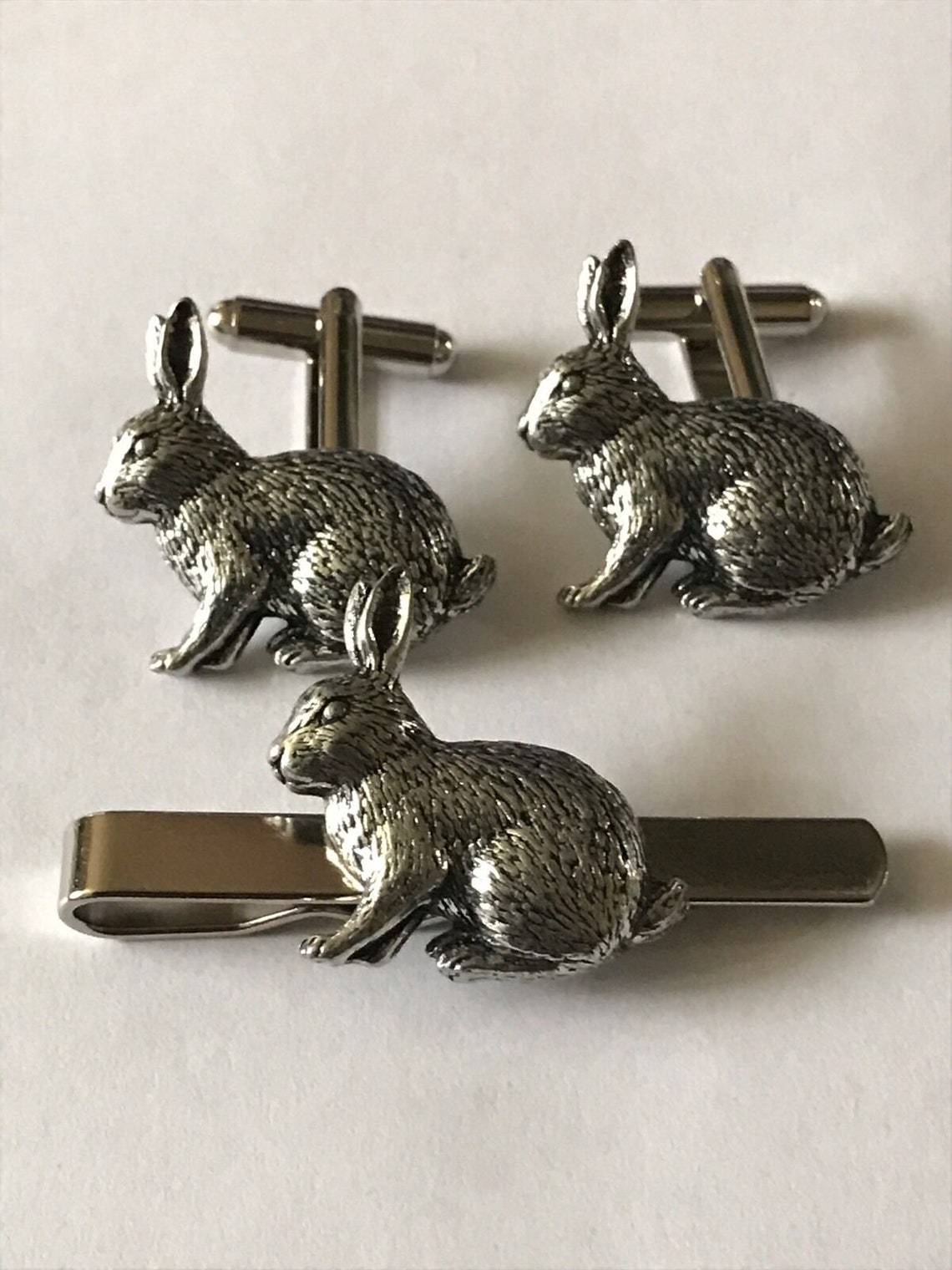 Rabbit Made From Fine English Pewter Cuff Link or Tie Slide or the Set ...