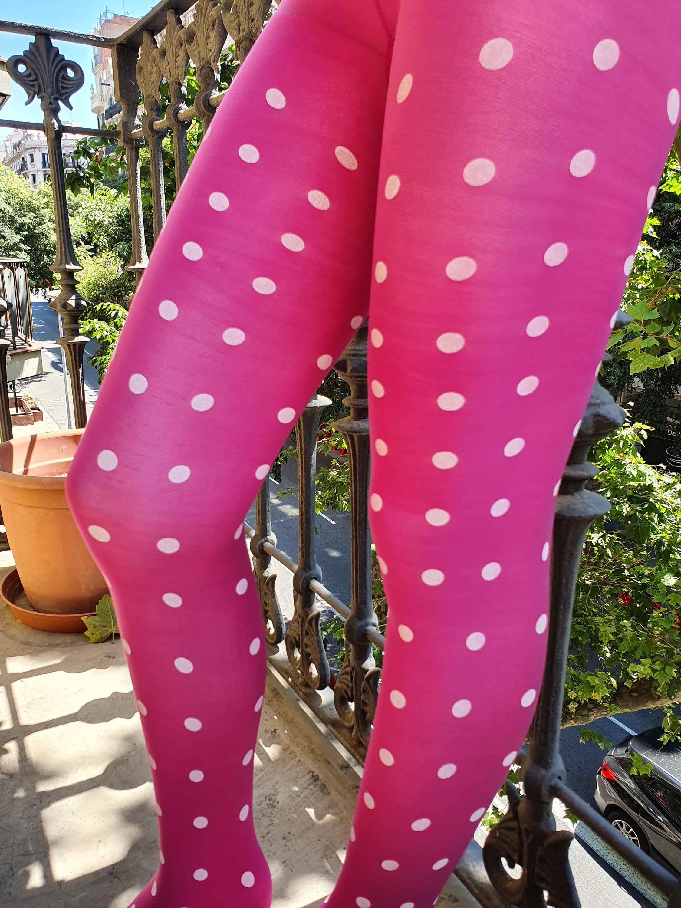 Fuchsia Tights for Women With Printed White Polka Dots - Etsy UK