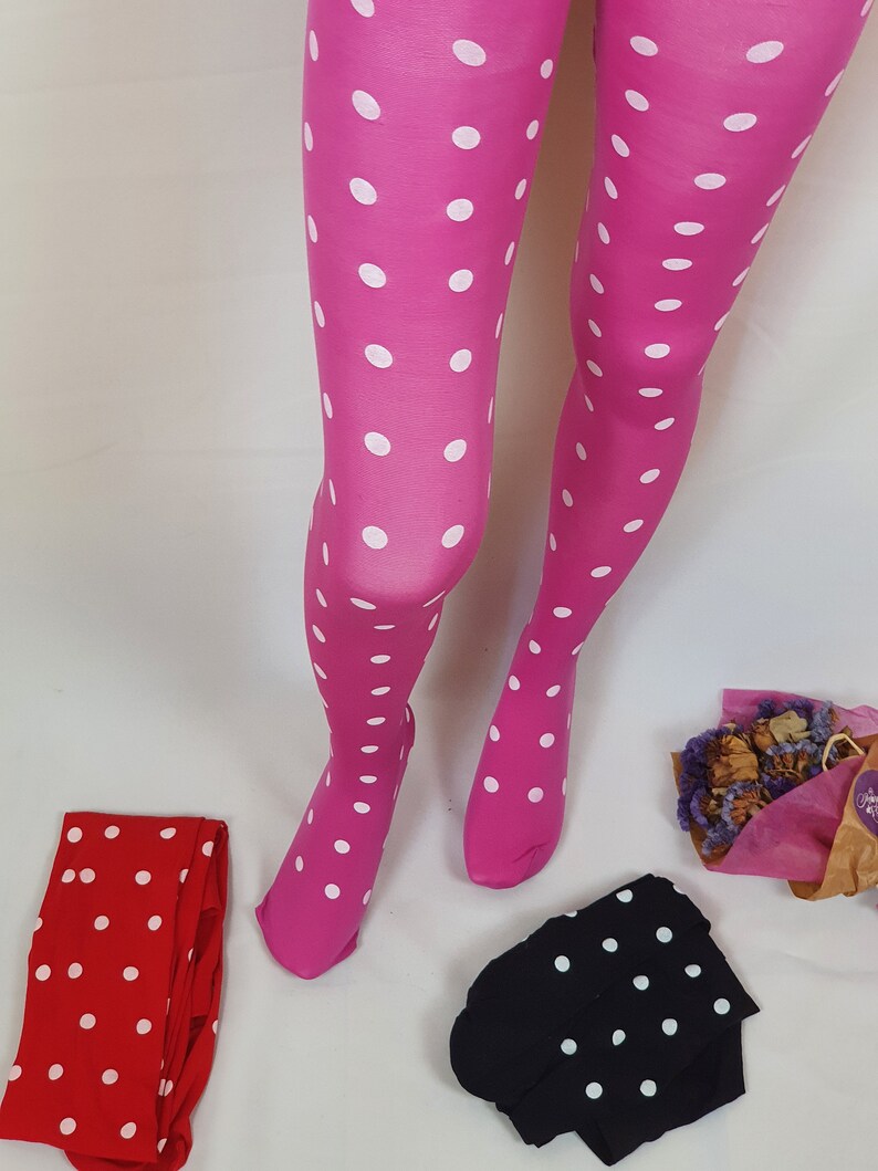 Fuchsia Tights for Women With Printed White Polka Dots - Etsy UK
