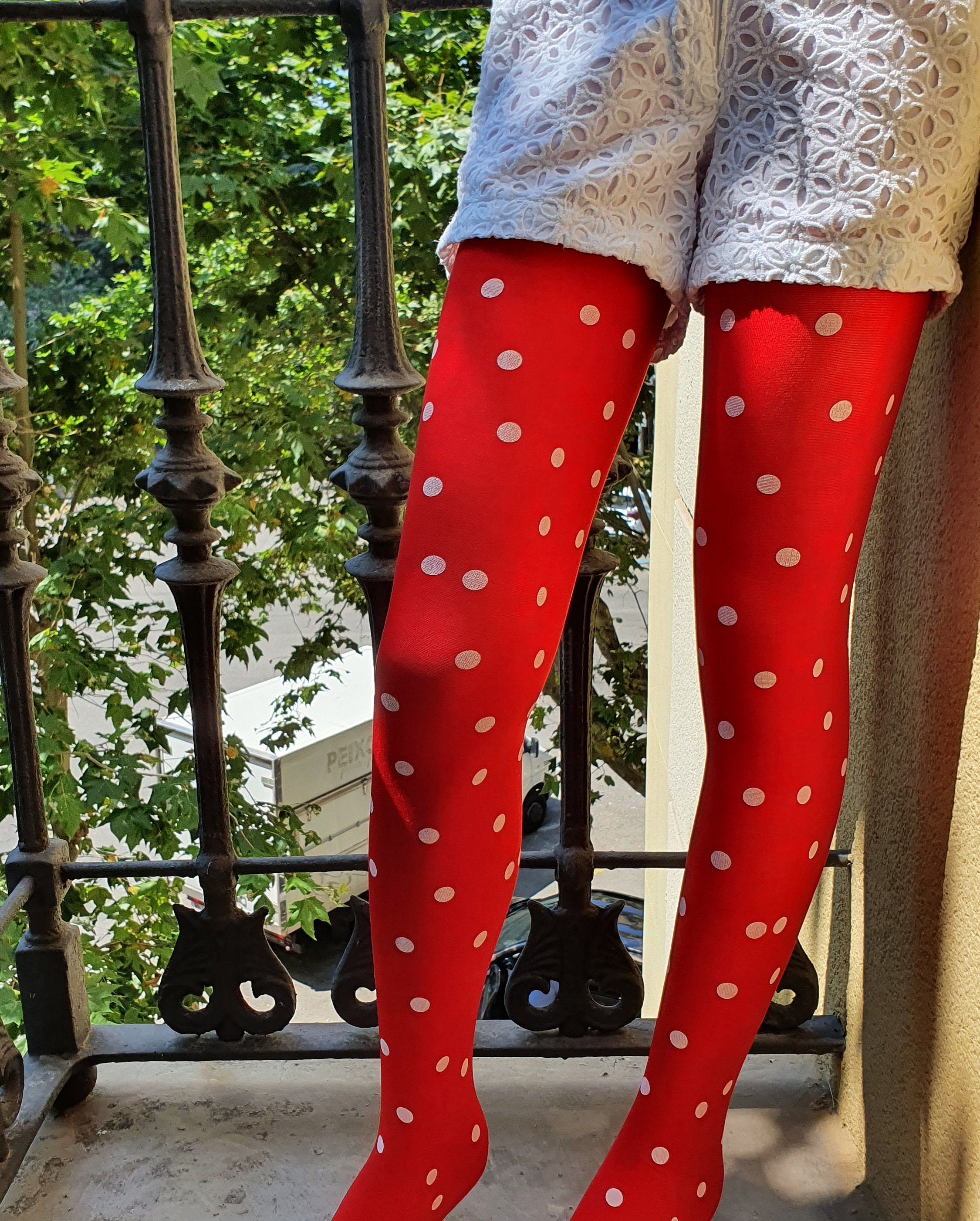 Red Stockings With White Polka Dots, Red Pantyhose With White Polka ...