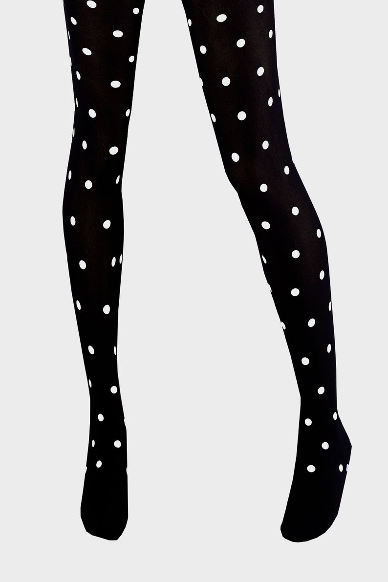 Black Polka Dot Patterned Tights Womens Black Tights Etsy