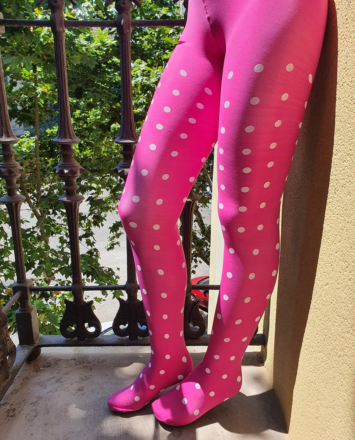 Fuchsia Tights for Women With Printed White Polka Dots - Etsy UK