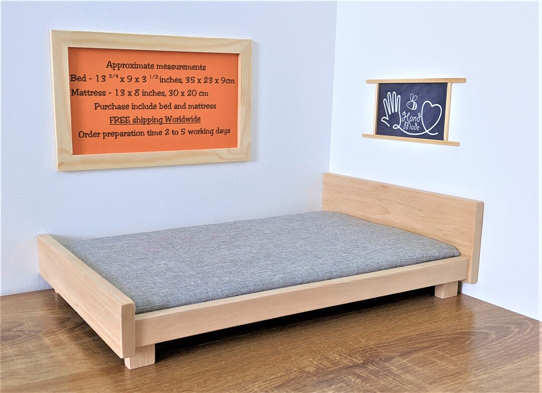 Wooden Dolls Bed for Dolls Like Barbie , Pullip or Blythe. 1:6 Scale ...