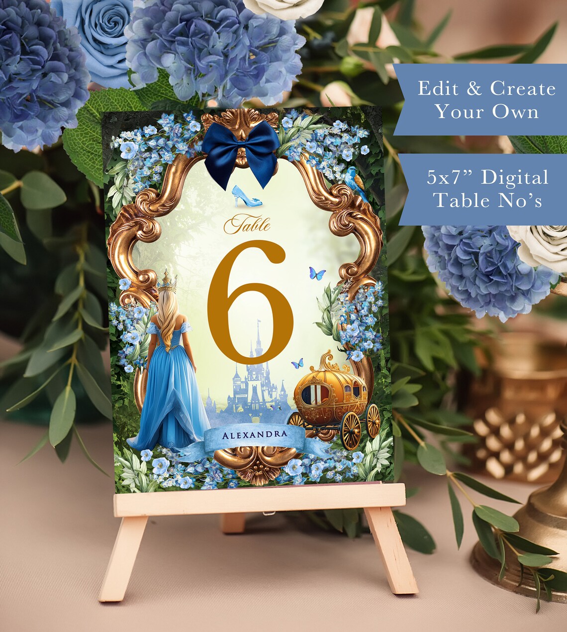 Cinderella Table Number, Fairy Tale Table Number, Blue Wedding Table ...