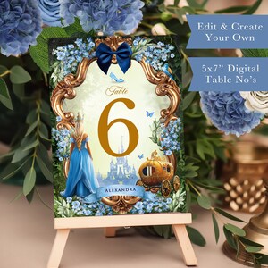 Cinderella Table Number, Fairy Tale Table Number, Blue Wedding Table ...