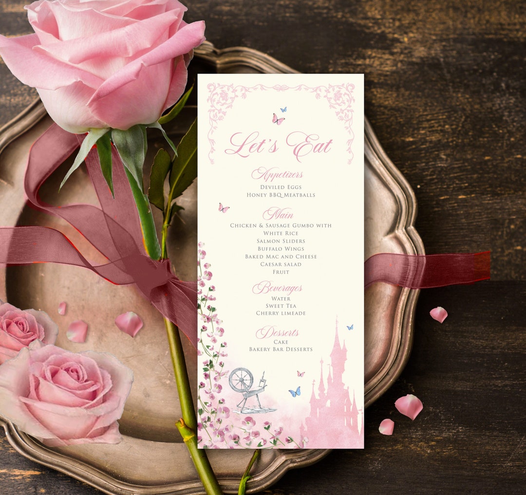 Sleeping Beauty Menu, Fairytale Menu, Pink Wedding Menu, Digital Menu ...