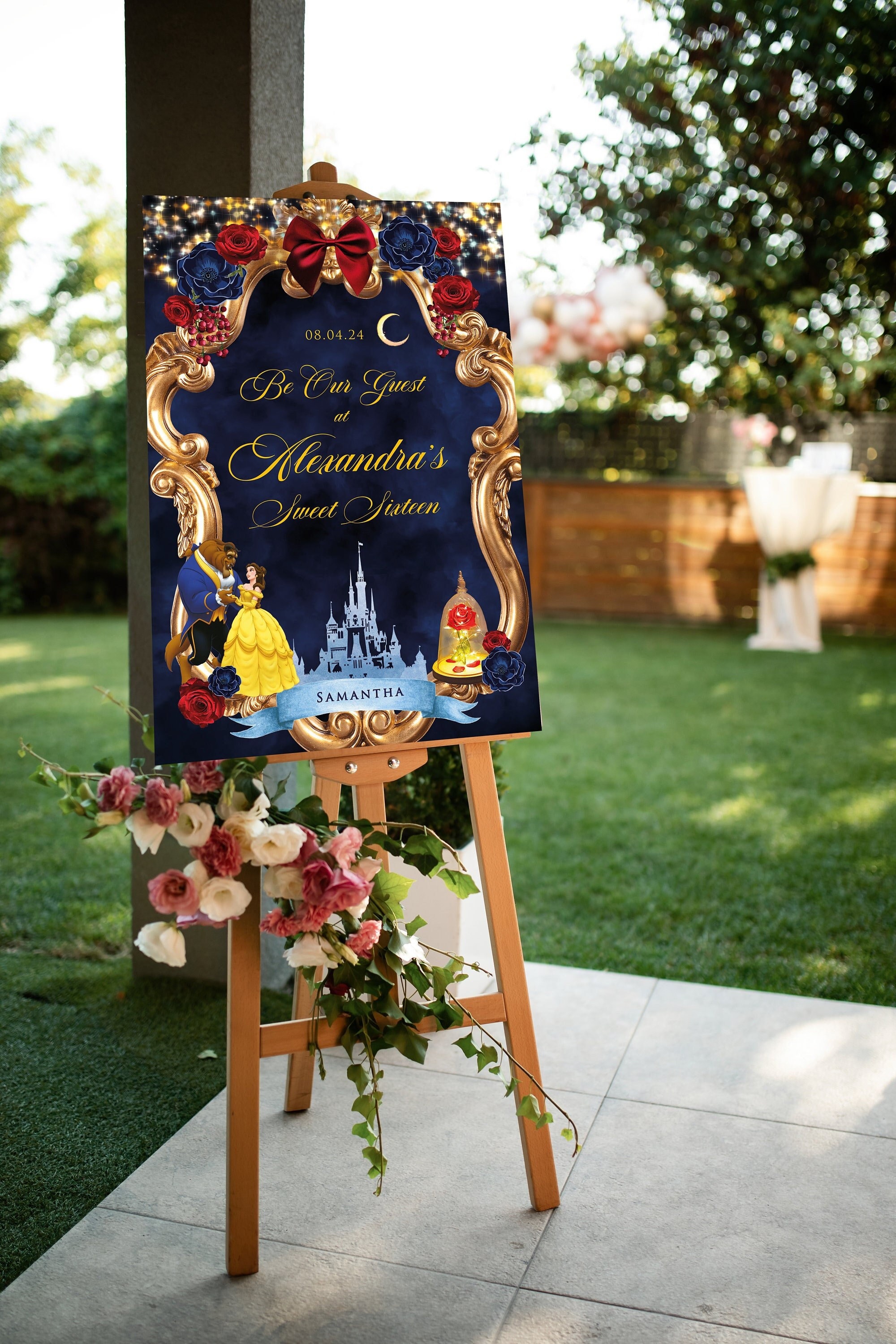 Beauty and the Beast Welcome Sign, Birthday, Quinceanera Party, Sweet ...