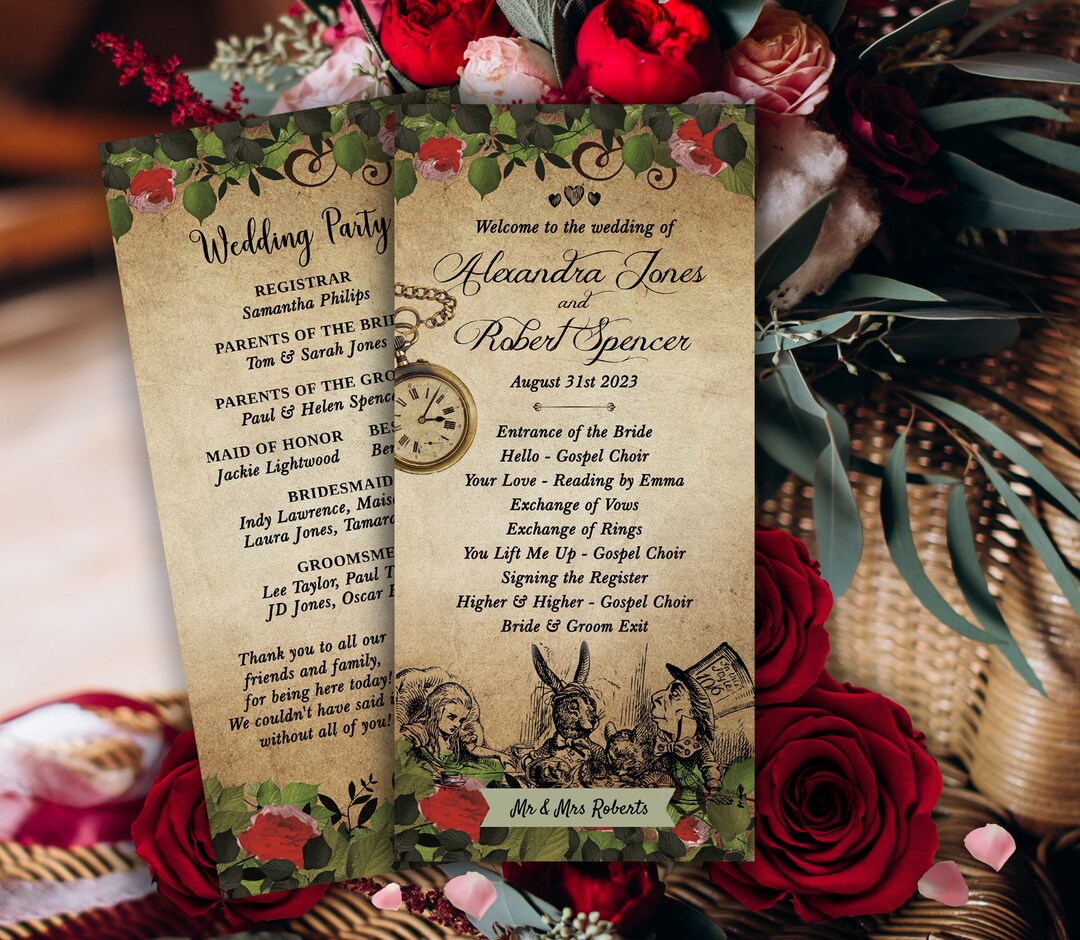 Alice in Wonderland Programme, Digital Wedding Programme, Vintage ...