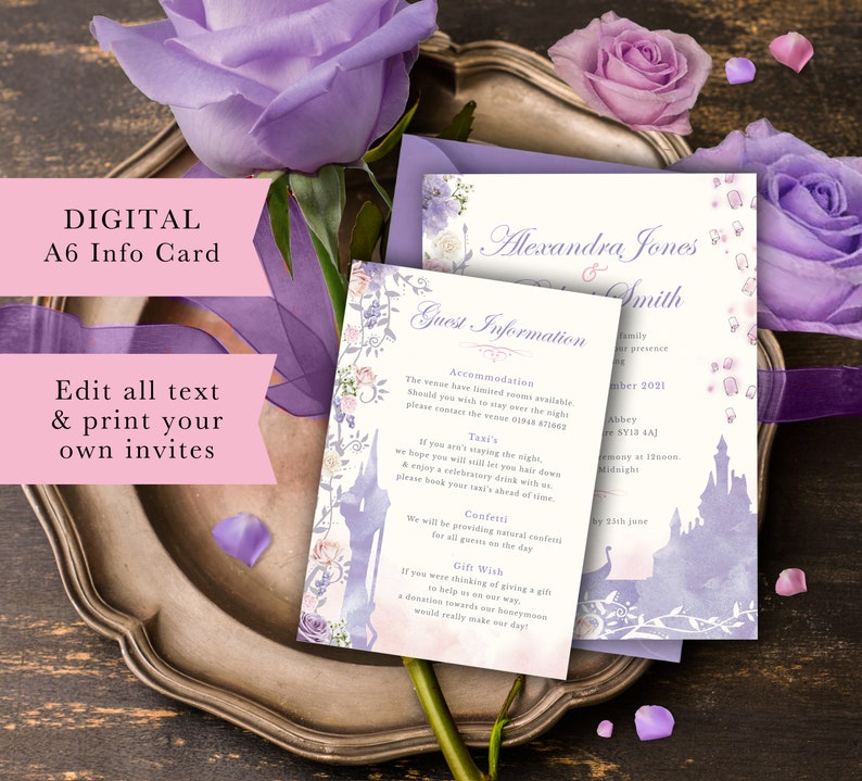 Tangled Wedding Invitation, Rapunzel Tower Invite, Purple Fairytale ...