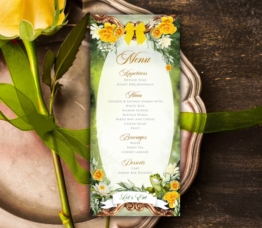 Princess and the Frog Menu, Quinceanera Menu, Princess and Frog Party ...