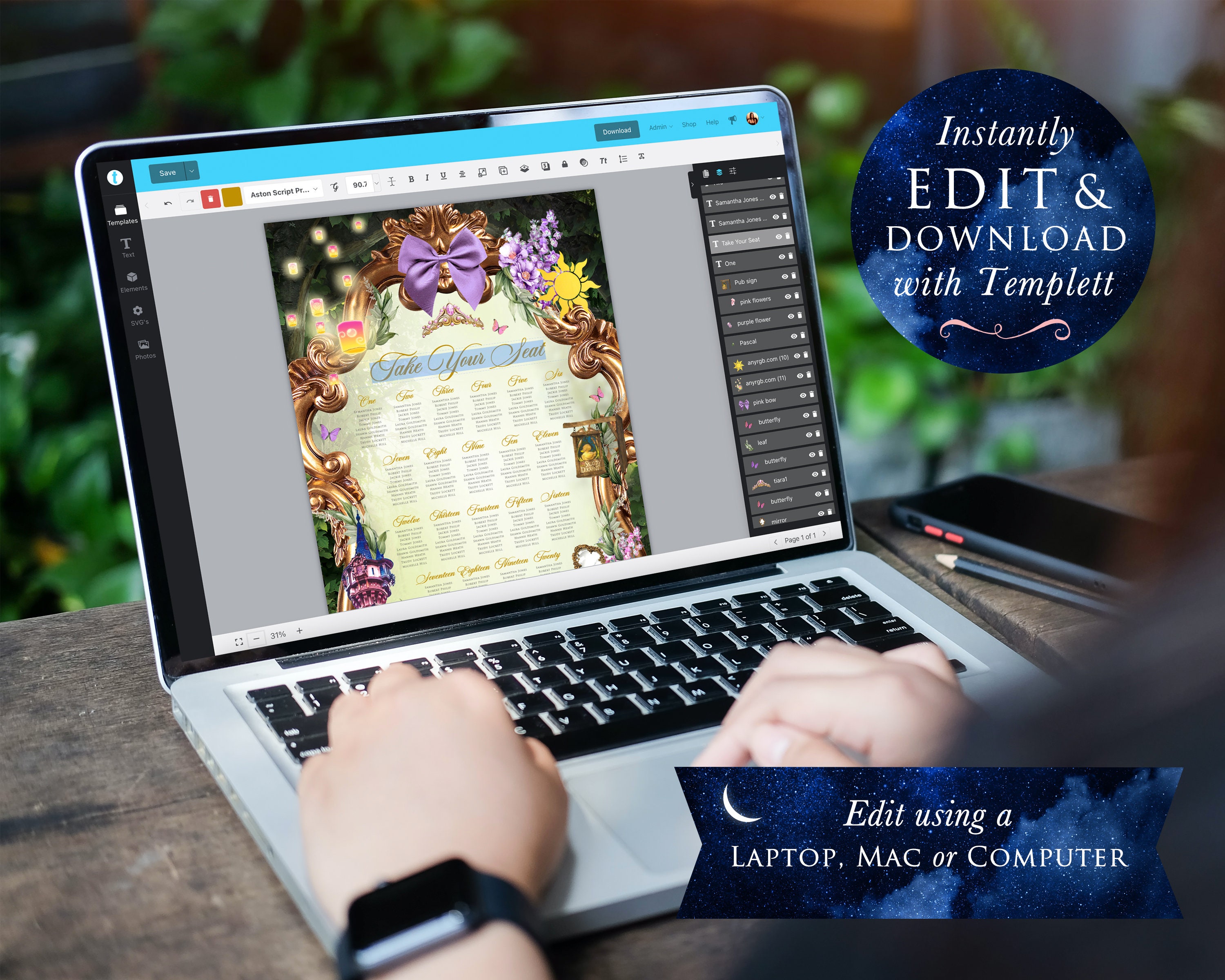 Tangled Seating Chart, Quinceanera Tangled Seating Plan, Sweet Sixteen ...