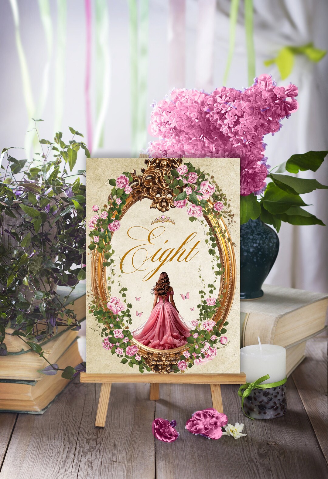 Mirror Table Number, Pink Princess Table Number, Fairytale Table Number ...