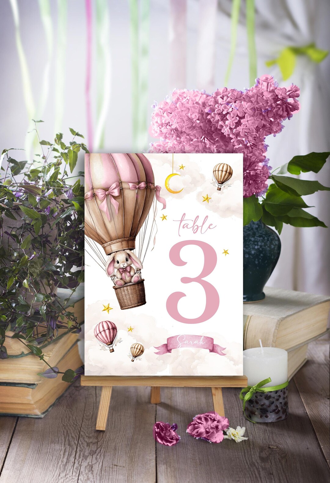 Bunny Table Number, Baby Shower Table Number, Pink Table Number, Girls ...