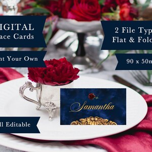 Beauty and the Beast Place Card, Digital Navy Wedding Place Card ...