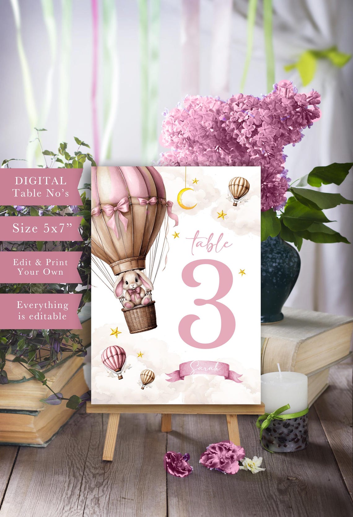 Bunny Table Number, Baby Shower Table Number, Pink Table Number, Girls ...
