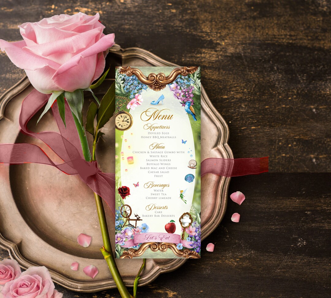 Fairy Tale Menu, Fairytale Wedding Menu, Digital Party Menu, Princess ...