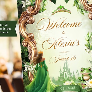 Princess and the Frog Welcome Sign, Quinceanera Entrance Sign ...