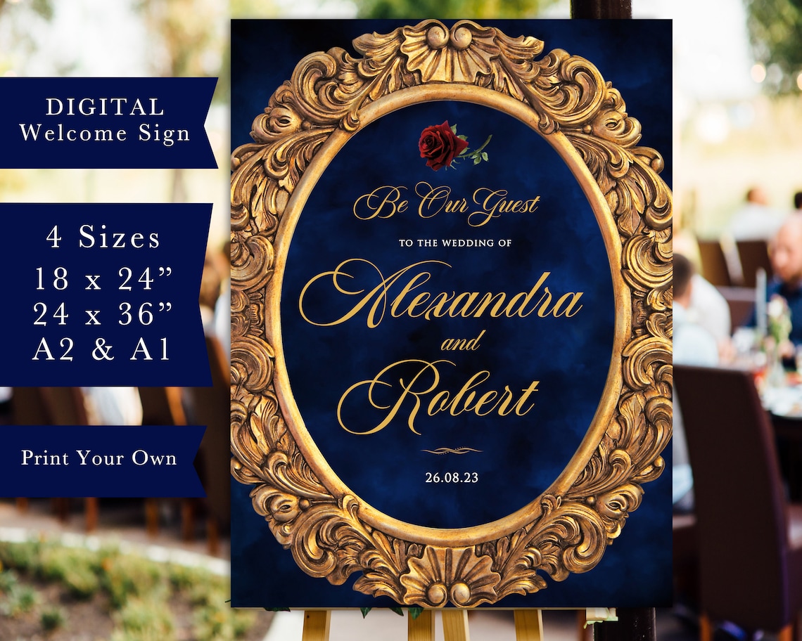 Beauty and the Beast Welcome Sign Navy Wedding Welcome Sign - Etsy