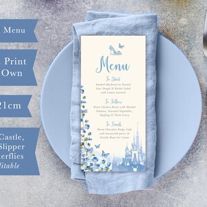 Cinderella Menu, Digital Wedding Menu, Blue Editable Menu, Dusty Blue ...