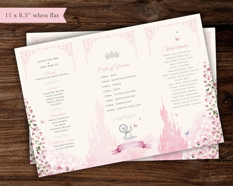 Sleeping Beauty Program, Quinceanera Party, Trifold Digital Template ...