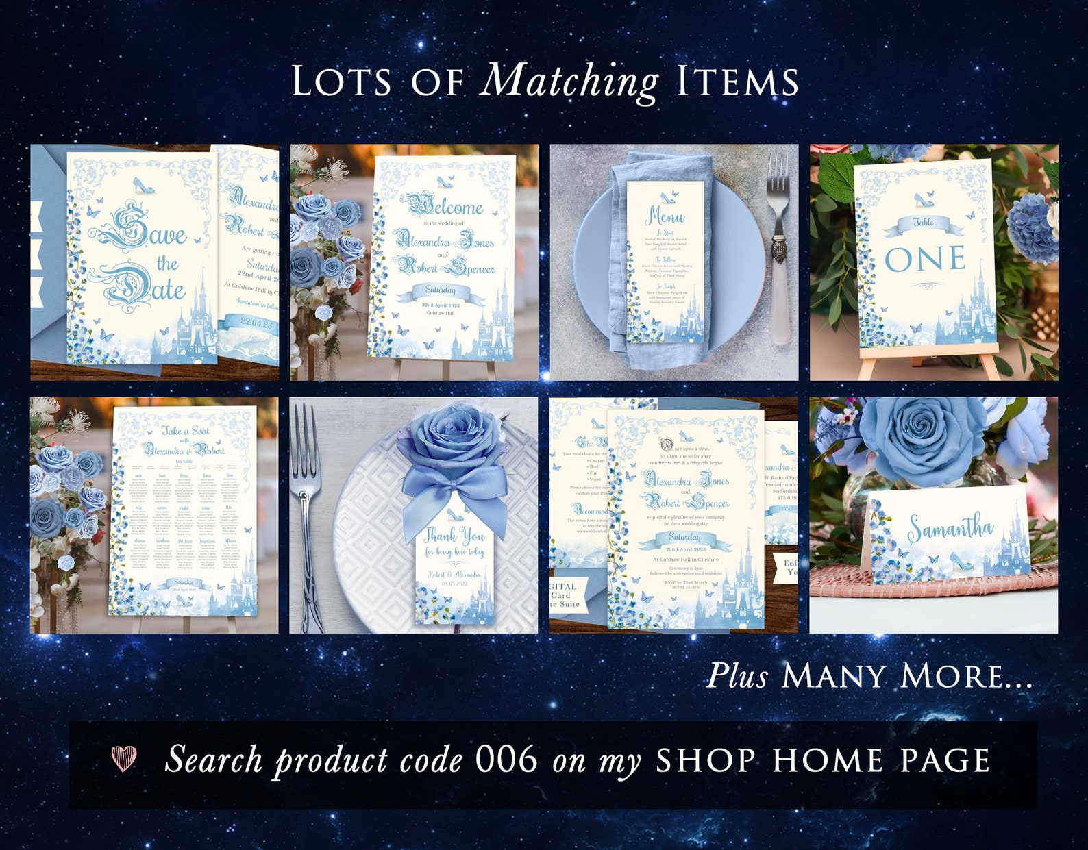 Cinderella Menu, Digital Wedding Menu, Blue Editable Menu, Dusty Blue ...