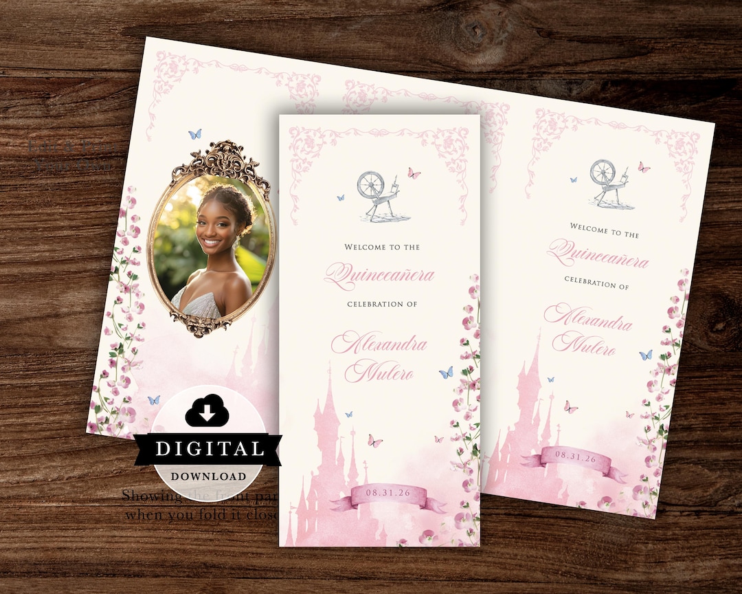 Sleeping Beauty Program, Quinceanera Party, Trifold Digital Template ...