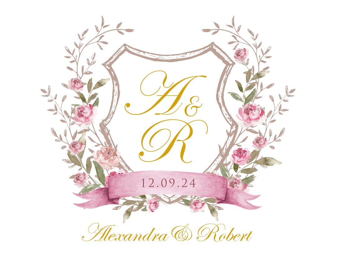 Wedding Crest, Pink Wedding Logo, Wedding Monogram, Pink Wedding ...