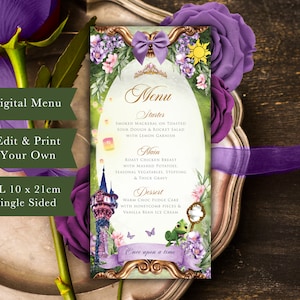 Tangled Menu, Quinceanera Tangled Menu, Tangled Wedding Menu, Purple ...