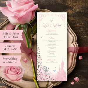 Sleeping Beauty Menu, Fairytale Menu, Pink Wedding Menu, Digital Menu ...