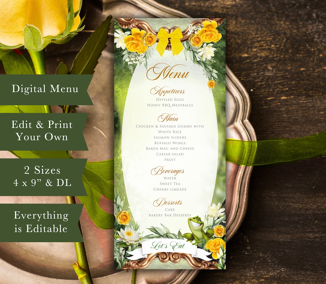 Princess and the Frog Menu, Quinceanera Menu, Princess and Frog Party ...