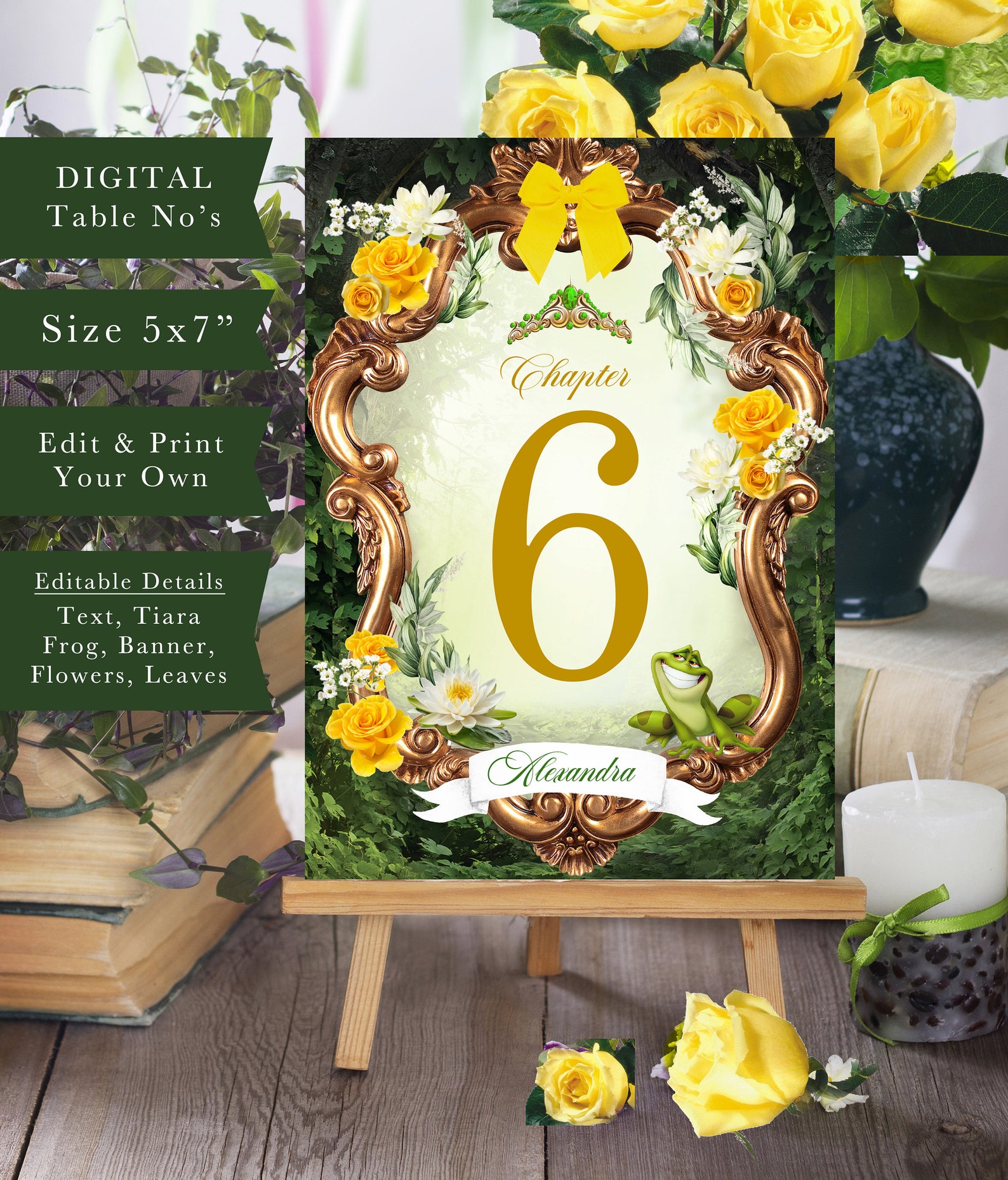 Princess and the Frog Table Number, Princess and Frog Sign, Quinceanera ...