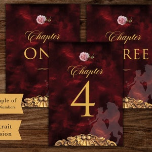 Beauty and the Beast Table Numbers, Digital Burgundy Wedding Numbers ...