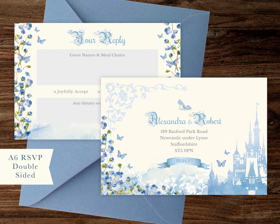 Cinderella Wedding Invitation Blue Digital Wedding Invite - Etsy