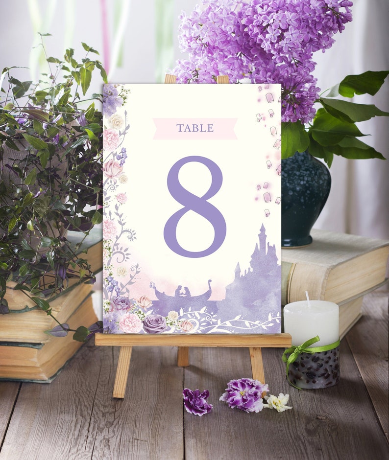 Tangled Inspired Wedding Table Number, Lavender Lilac Fairy Tale Sign ...
