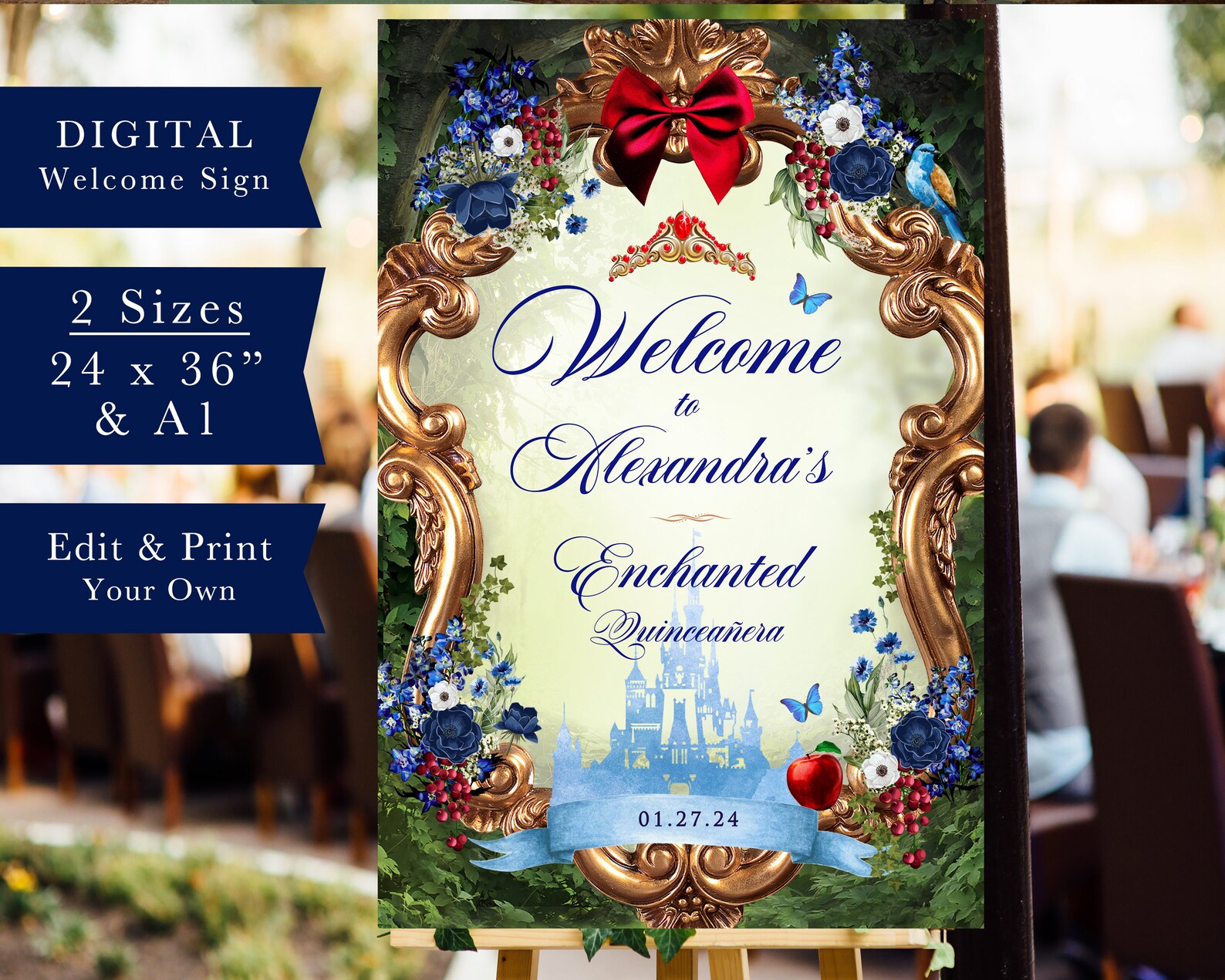 Snow White Welcome Sign, Fairytale Quinceanera, Sweet Sixteen (digital ...